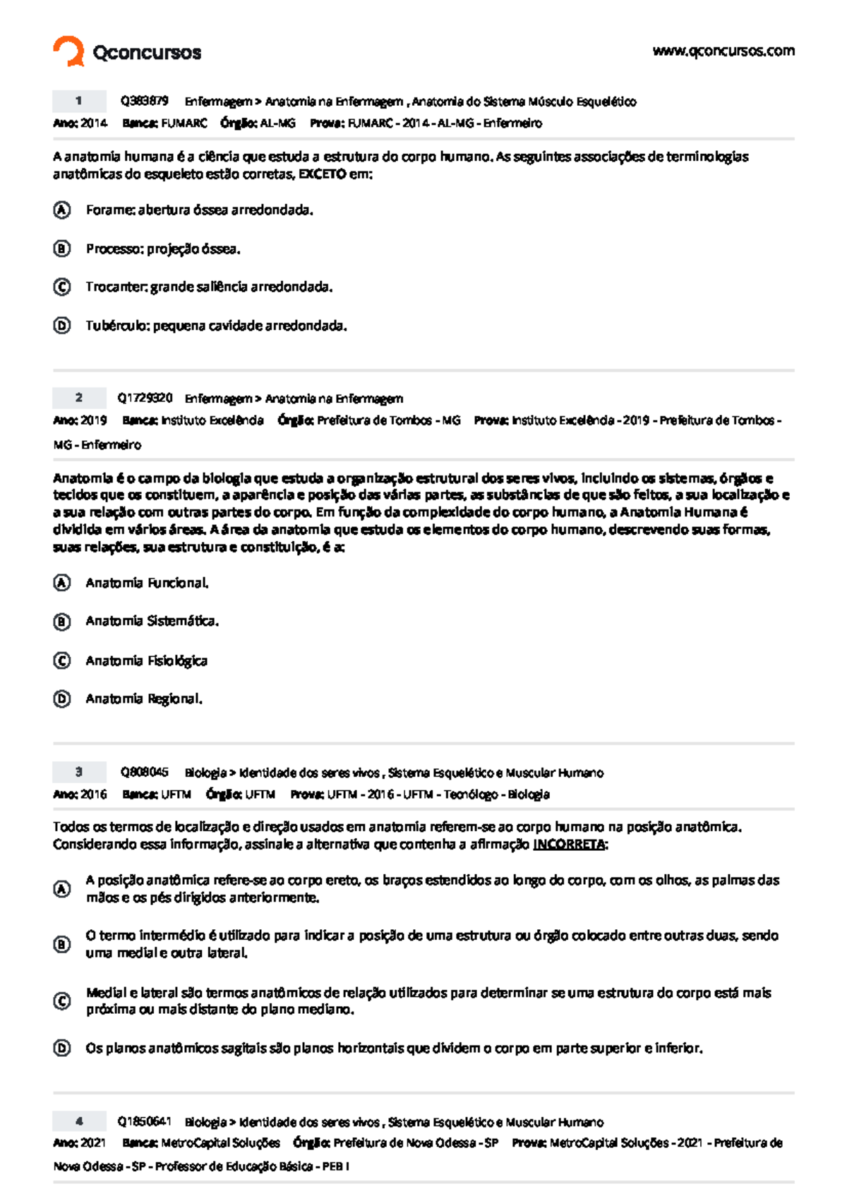 Simulado De Anatomia Humana 20 Questões E Gabarito Detalhado Studocu