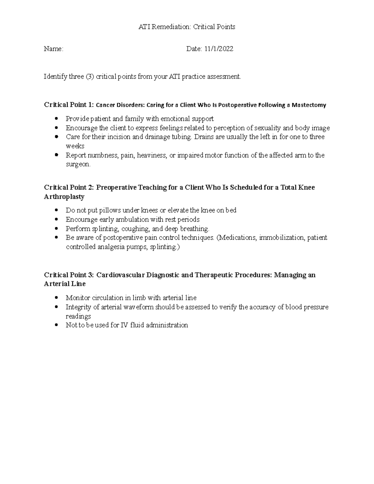 ATI Critical Points Practice B: Key Nursing Management Strategies - Studocu