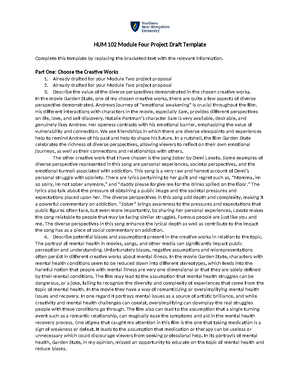 HUM 102 Module Five Project Draft - Part One: Choose the Creative Works ...