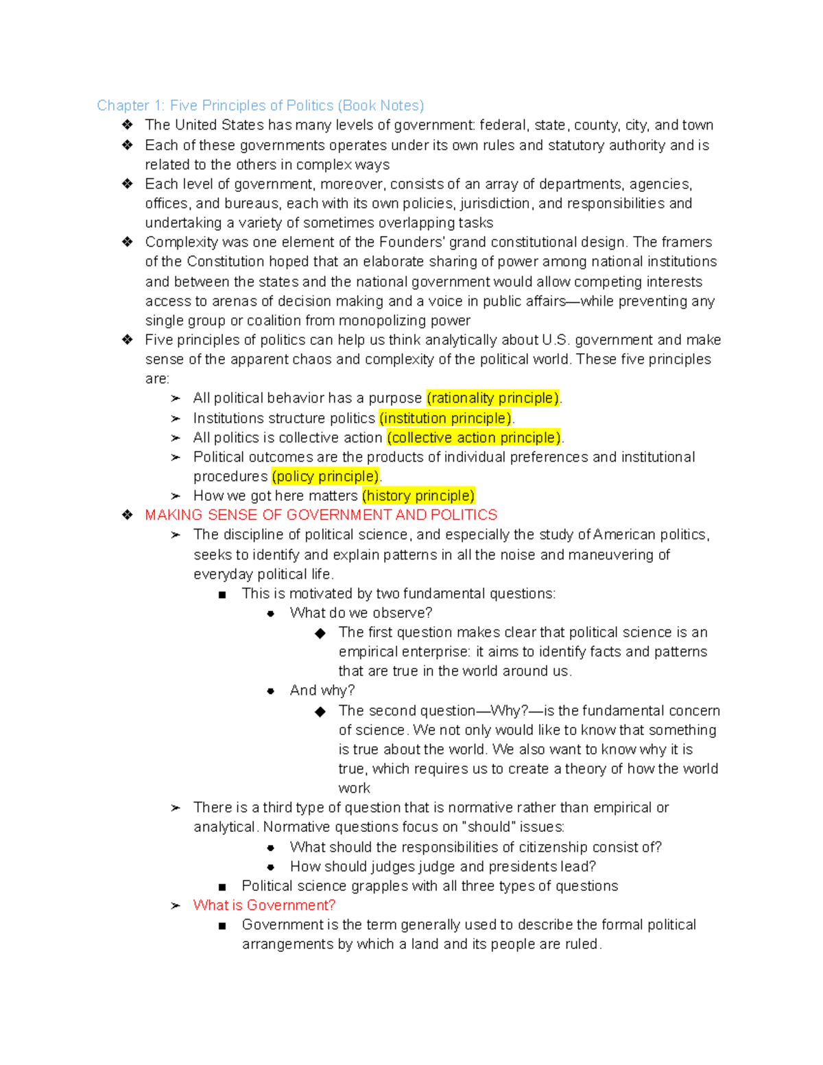 Chapter 1: Five Principles of Politics - American Government Notes ...