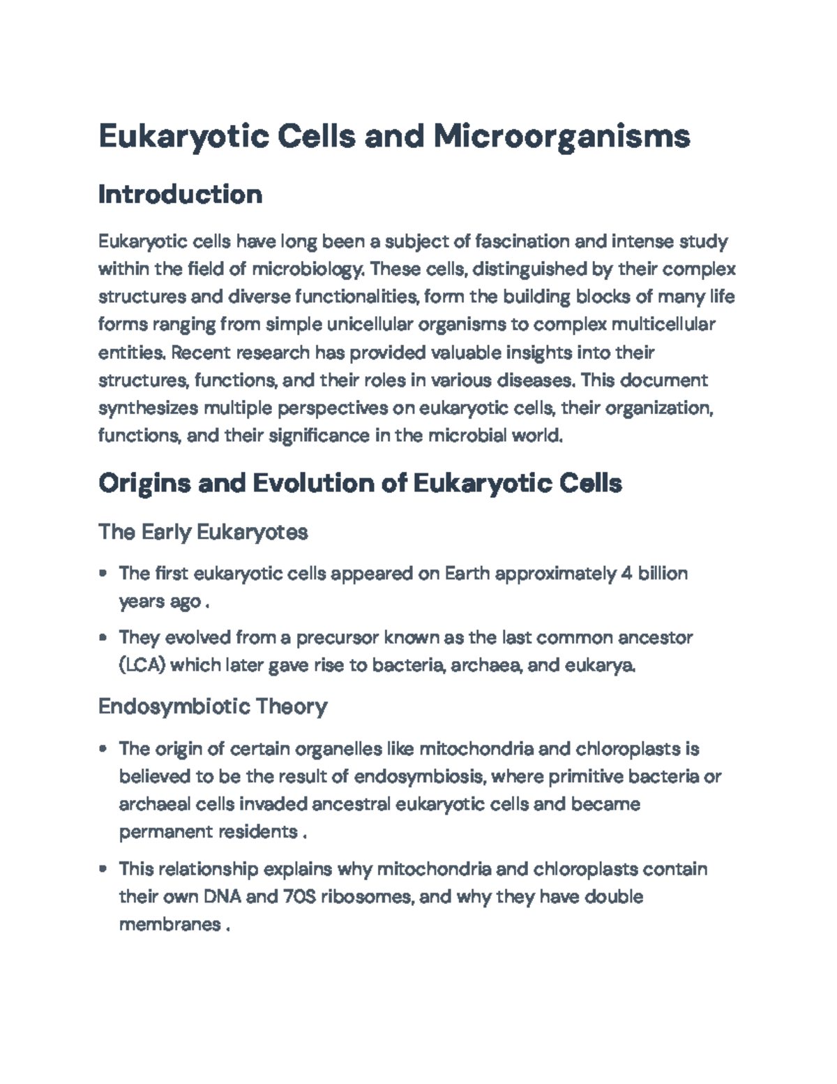 Eukaryotic Cells and Microorganisms: Structure and Function Overview ...
