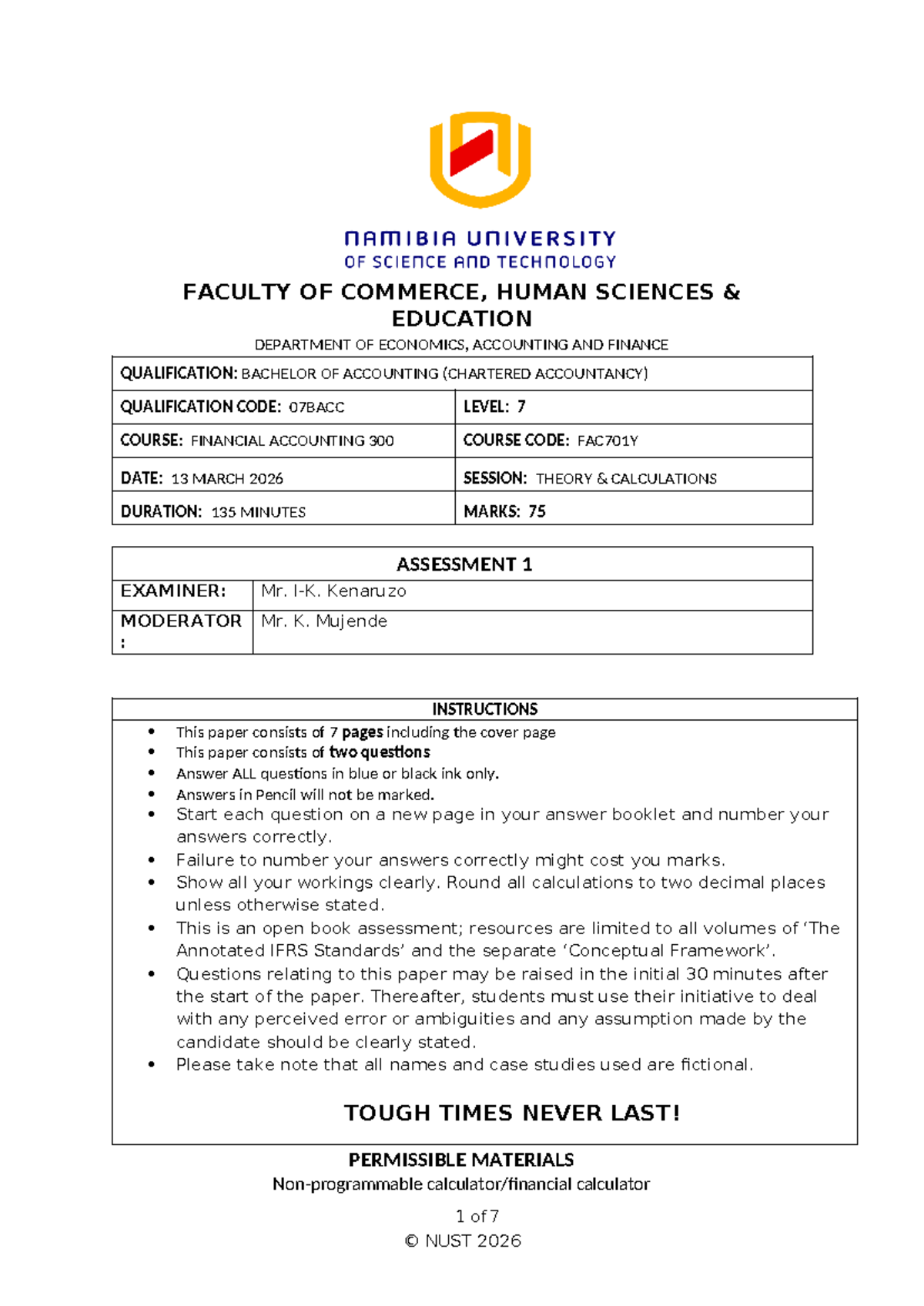 FAC701Y Financial Accounting 300 Assessment 1 2026 Scenario Analysis ...