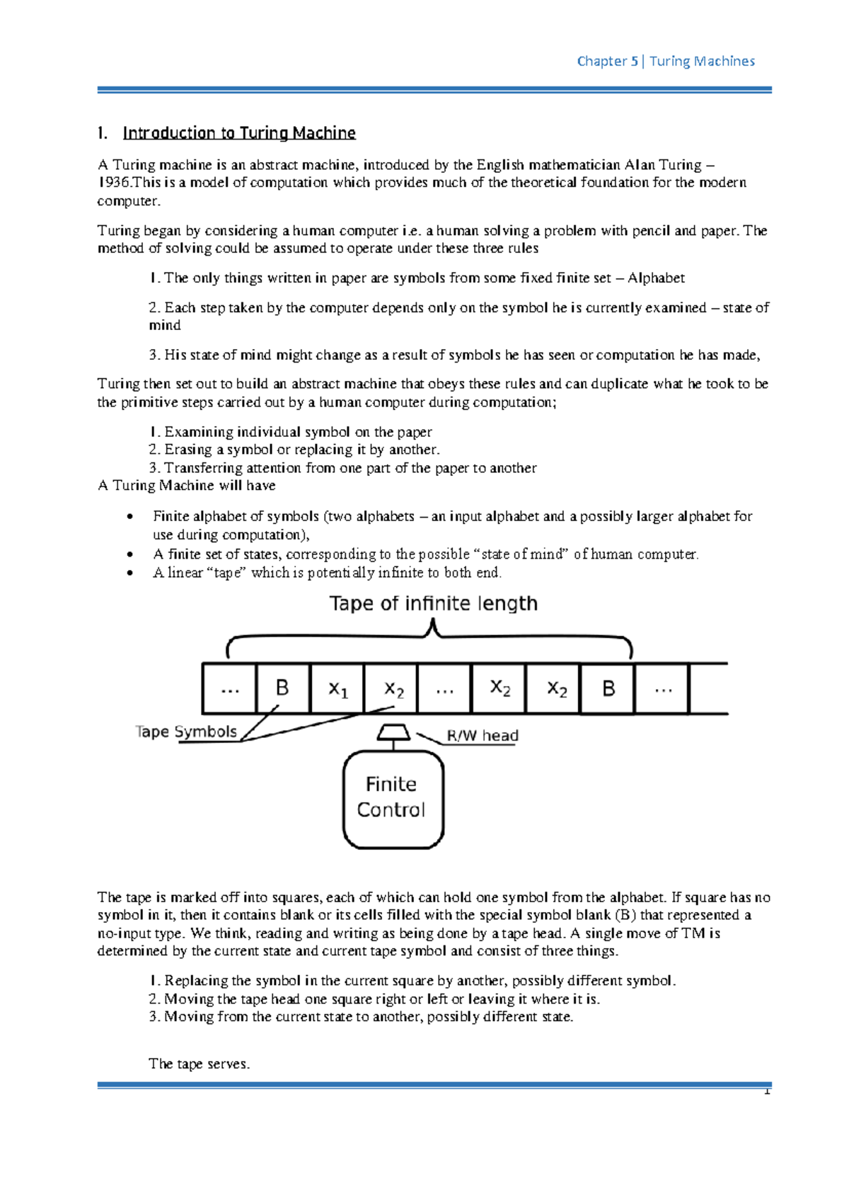 Chapter 5: Introduction to Turing Machines and Their Functions - Studocu