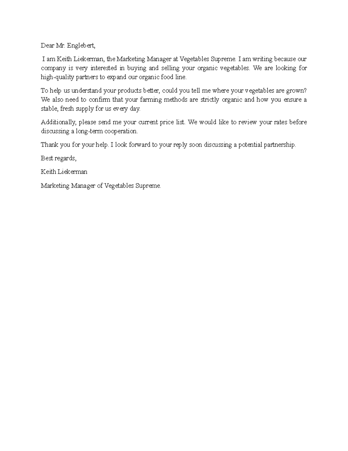 Email Inquiry for Organic Vegetable Partnership - Unit 3 - Studocu
