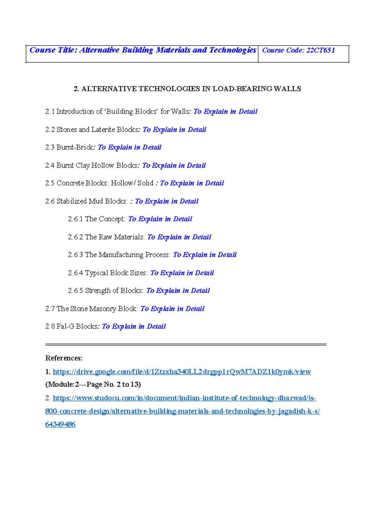 22CT651 Alternative Building Materials & Technologies Chapter 2 Notes ...