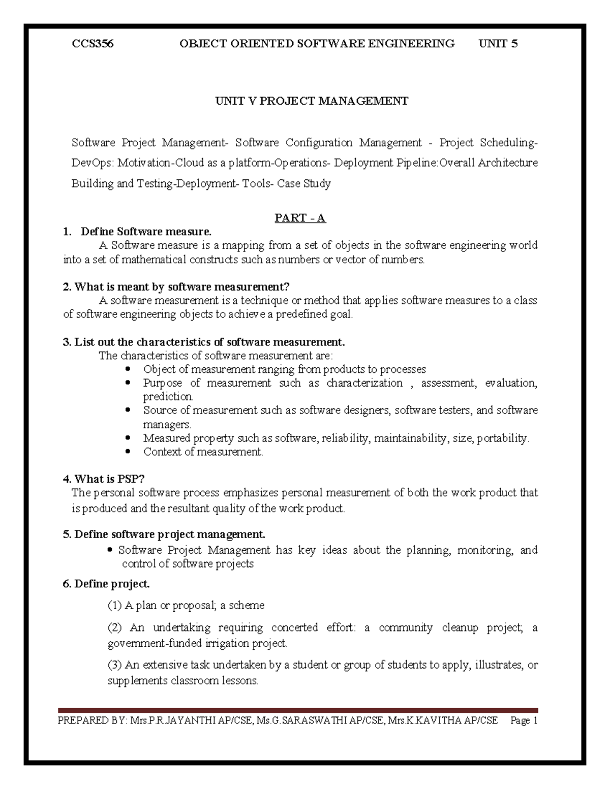 UNIT 5: Software Project Management Concepts and Strategies - Studocu
