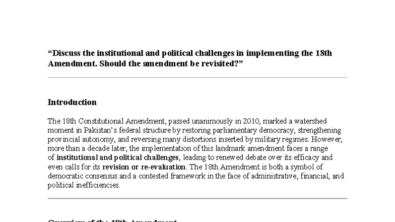 Challenges in Implementing the 18th Amendment: A Critical Analysis ...