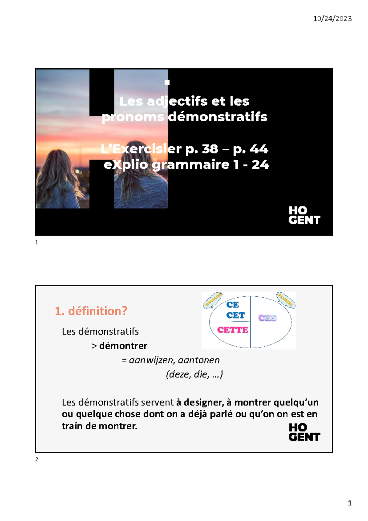 Les Adjectifs et Pronoms Démonstratifs - Cours de Grammaire 1 - Studocu