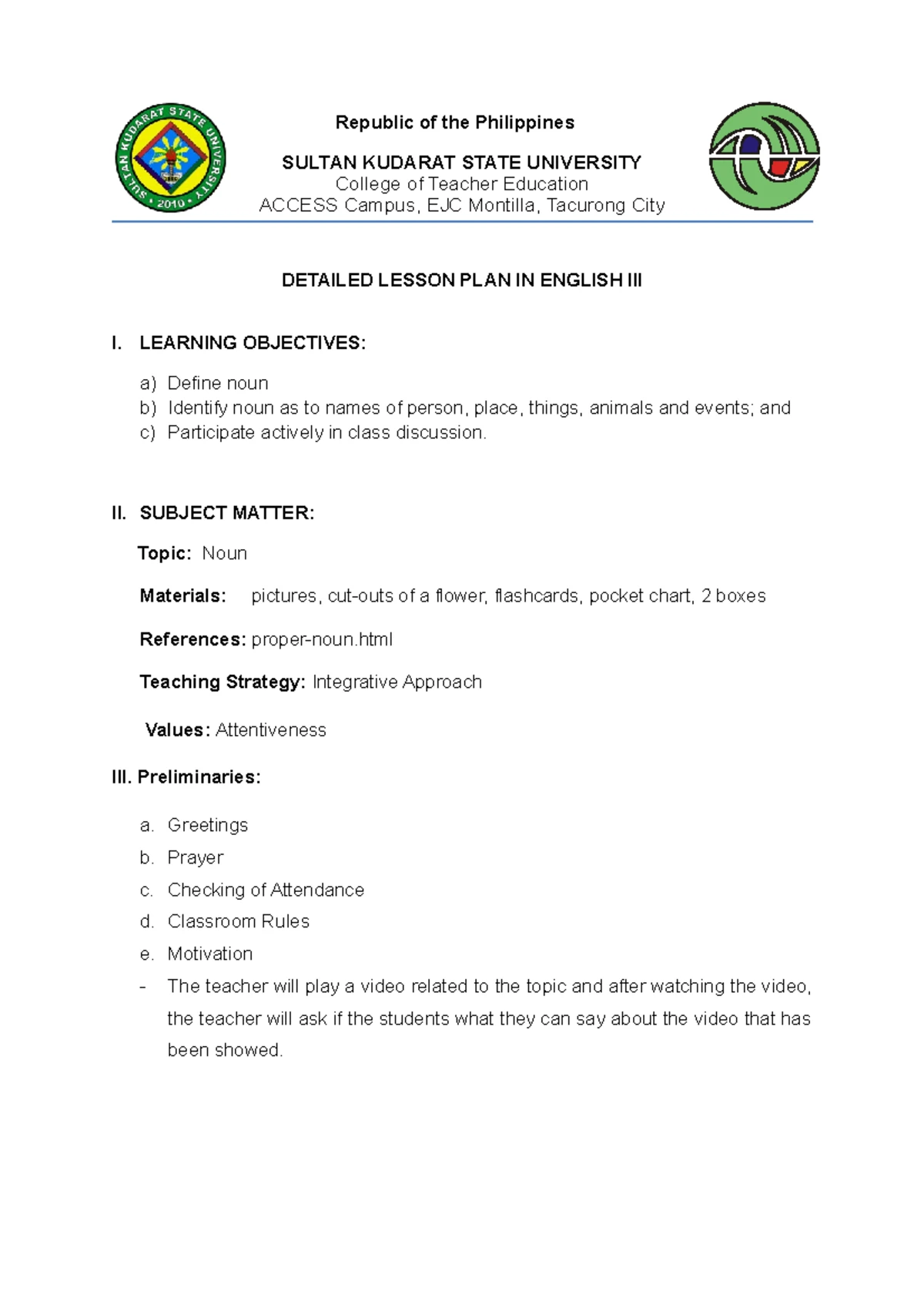 Banghay Aralin - PROPER FORMAT AND BASIC EXAMPLE OF LESSON PLAN IN ...