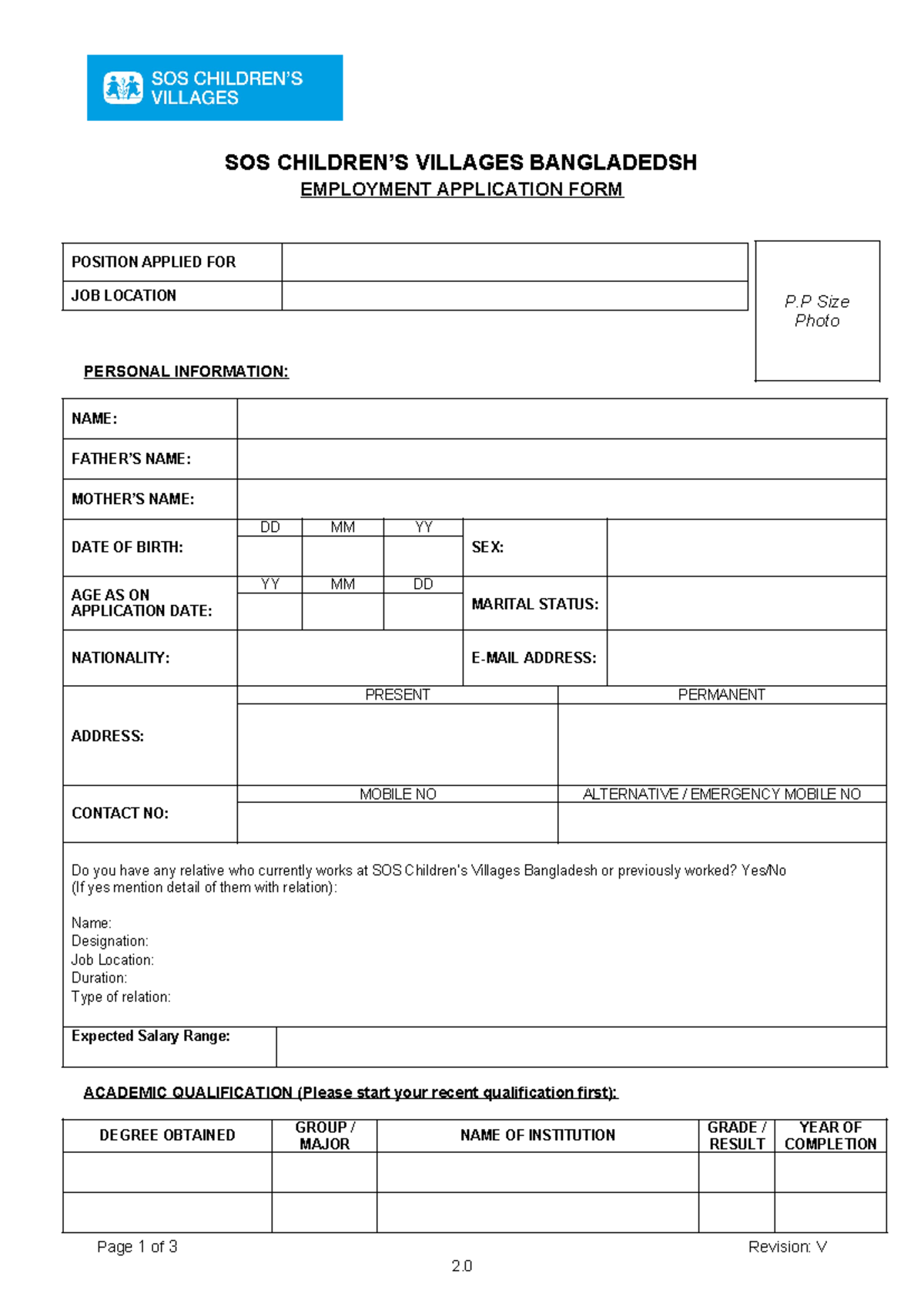 Employment Application Form - SOS Children's Villages Bangladesh - Studocu