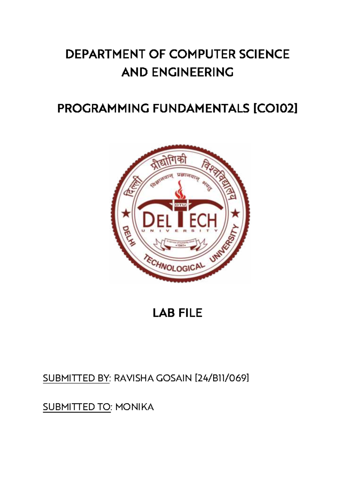 Lab file - c programming lab codes - DEPARTMENT OF COMPUTER SCIENCE AND ...
