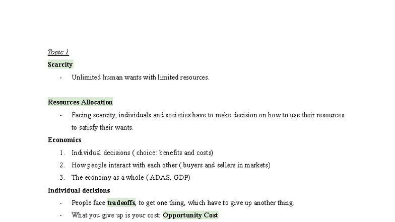 Revision for BEcon: Scarcity, Demand, Supply, and Market Dynamics - Studocu