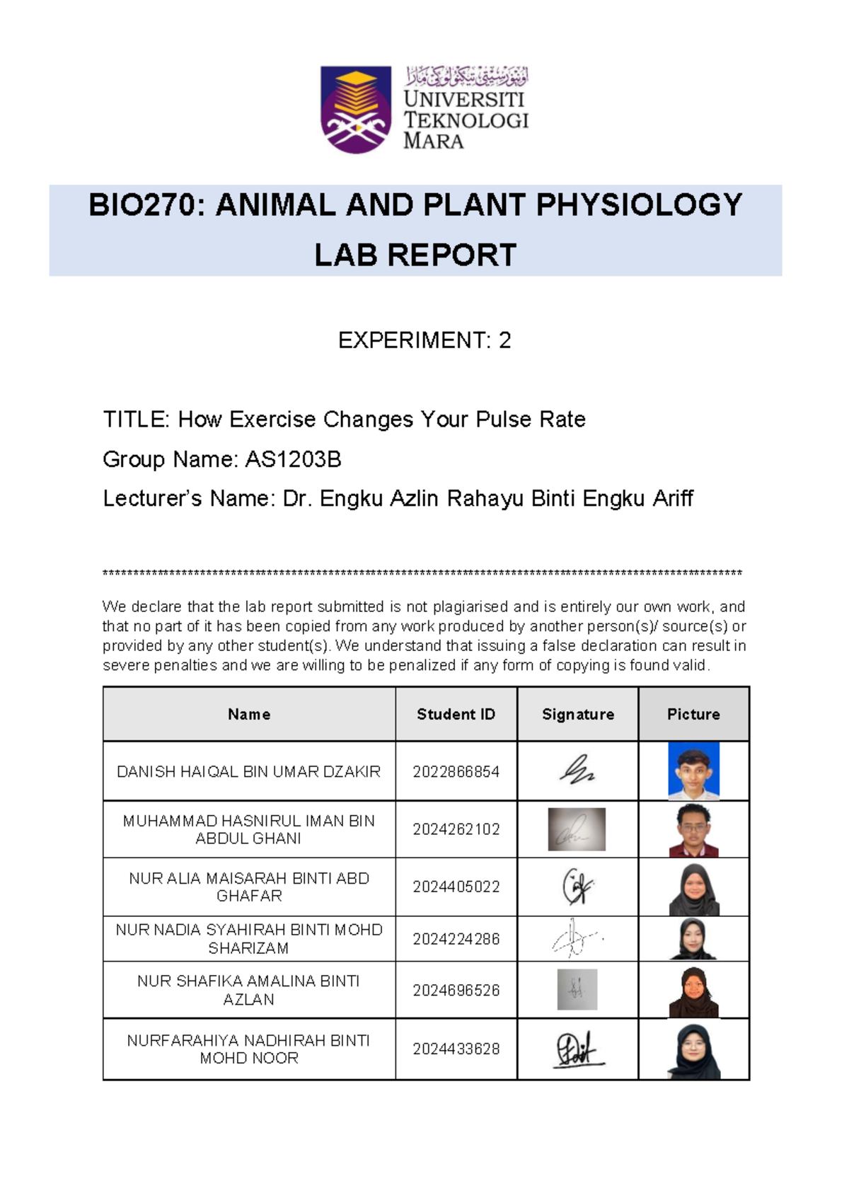 BIO270: Lab Report on Pulse Rate Changes During Exercise - Studocu