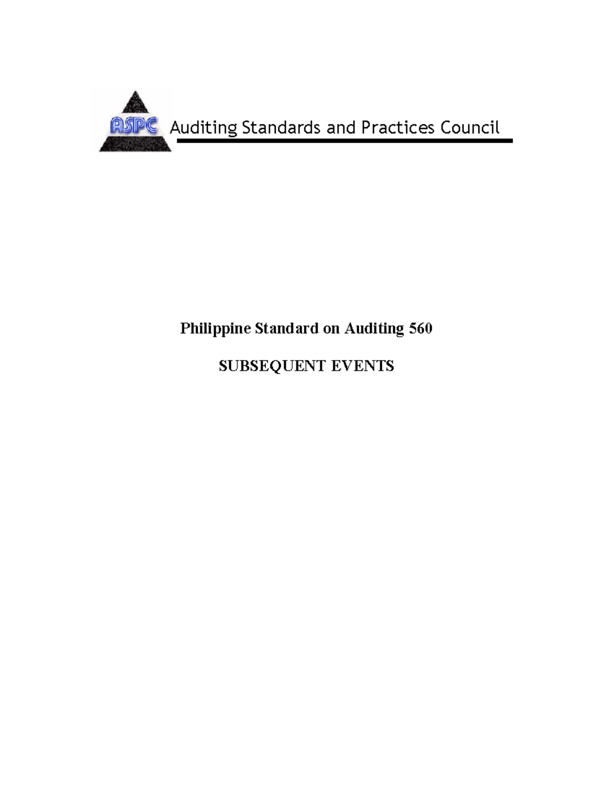 PSA 560: Subsequent Events in Auditing Standards and Practices - Studocu
