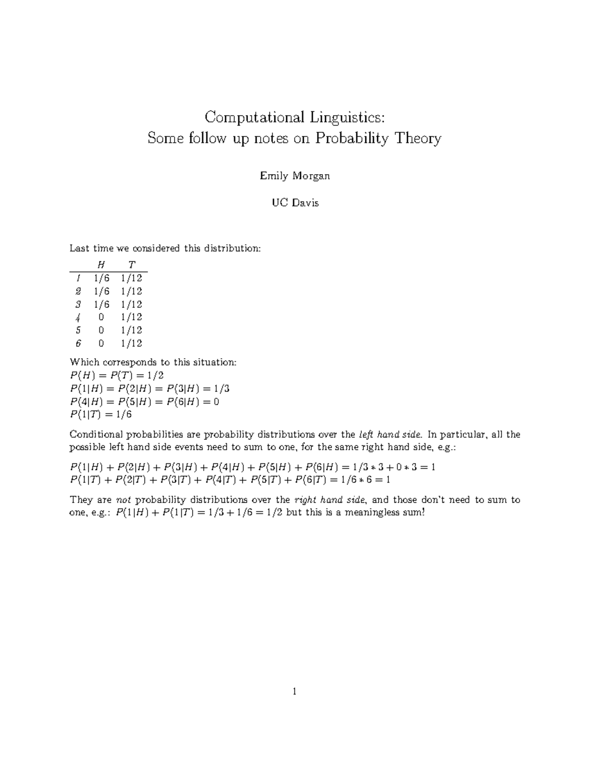Probability Theory Notes for Computational Linguistics: UC Davis - Studocu