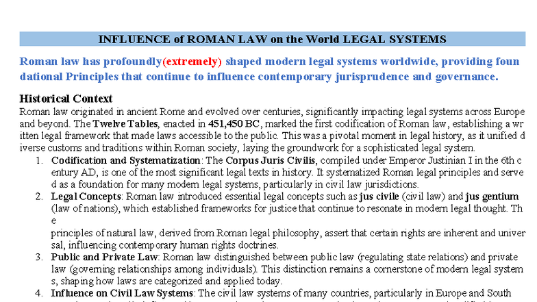 Influence of Roman LAW on the World Legal Systems - INFLUENCE of ROMAN ...
