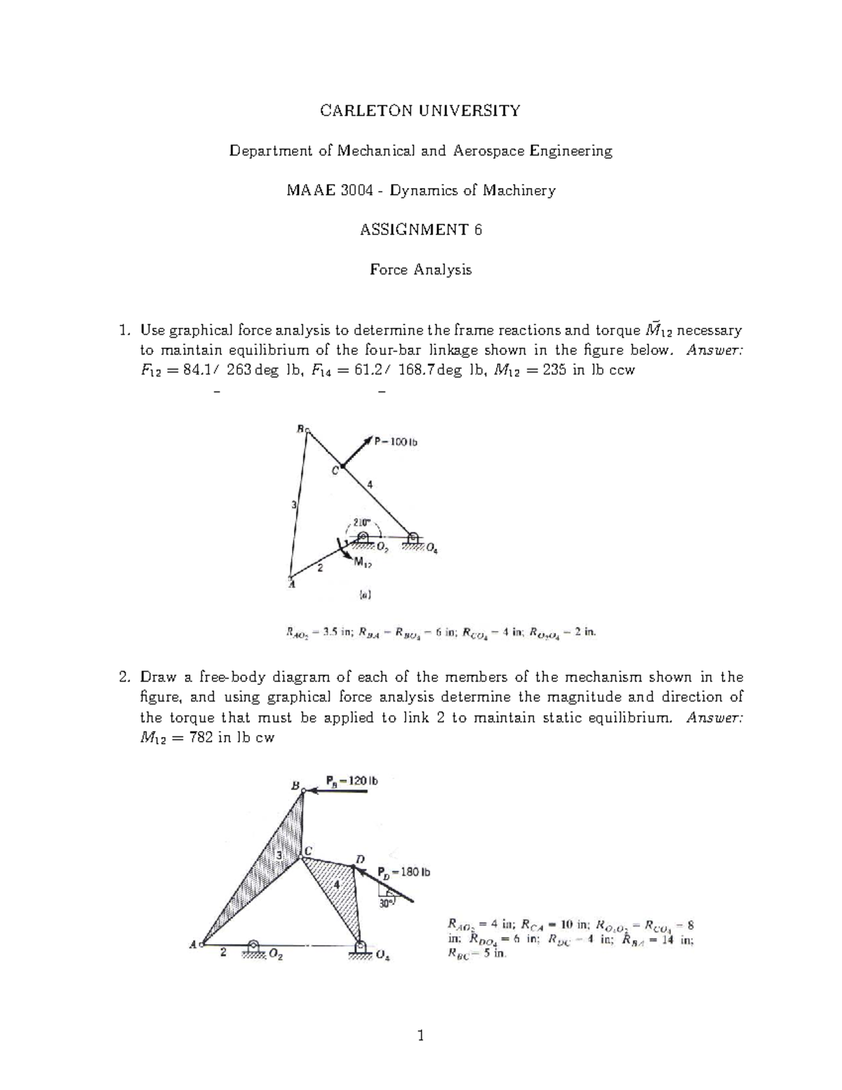 MAAE 3004 Assignment 6: Force Analysis in Machinery Dynamics - Studocu