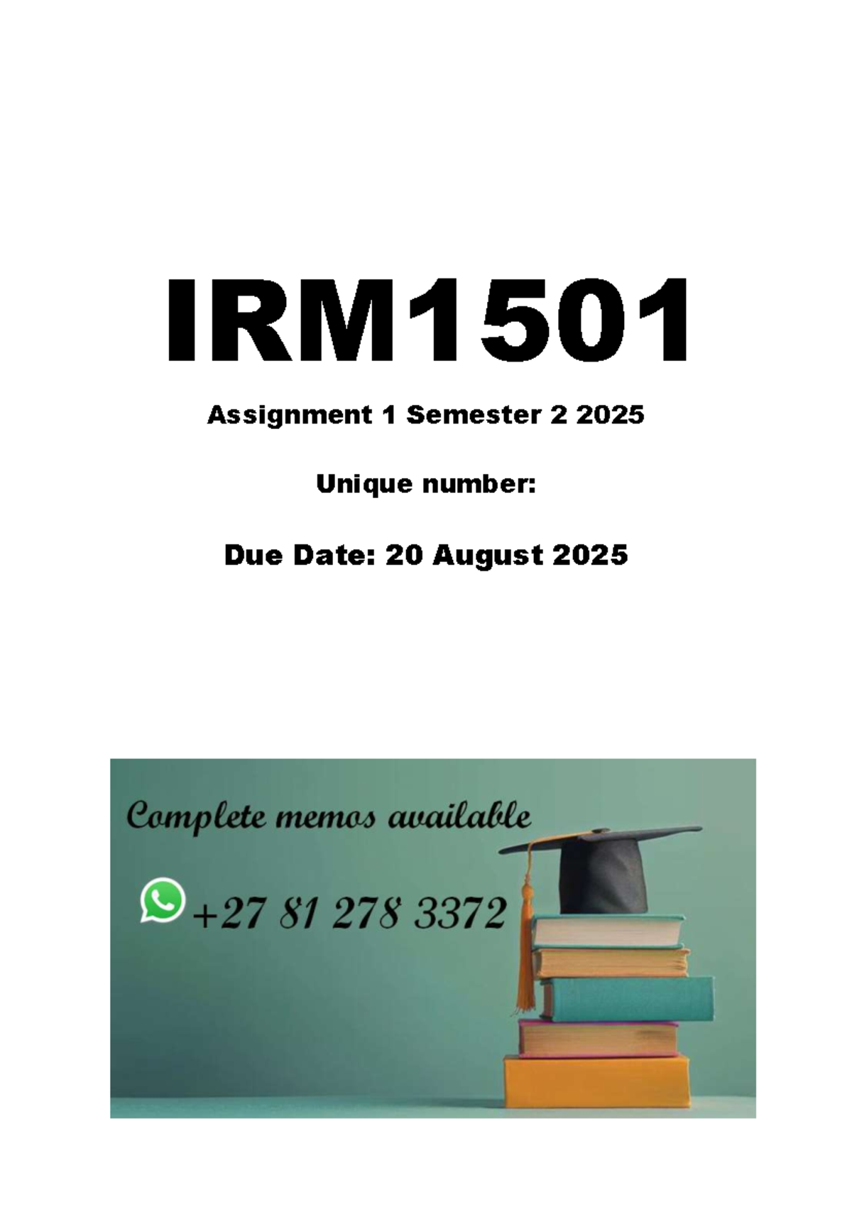 IRM1501 Assignment 1 Memo: Empirical Research Insights for 2025 - Studocu