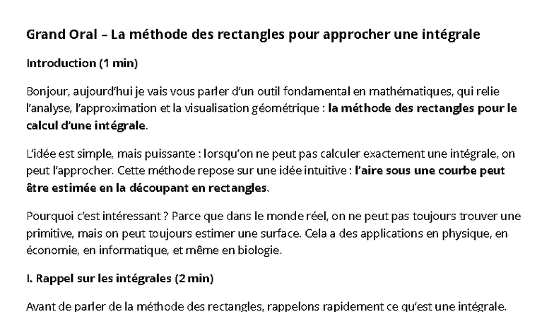 Grand Oral MATH101 : Méthode des Rectangles pour Approcher une ...