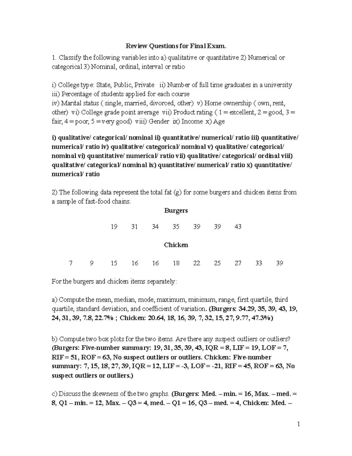 Final Exam Review: Questions & Answers for Statistics Course 101 - Studocu