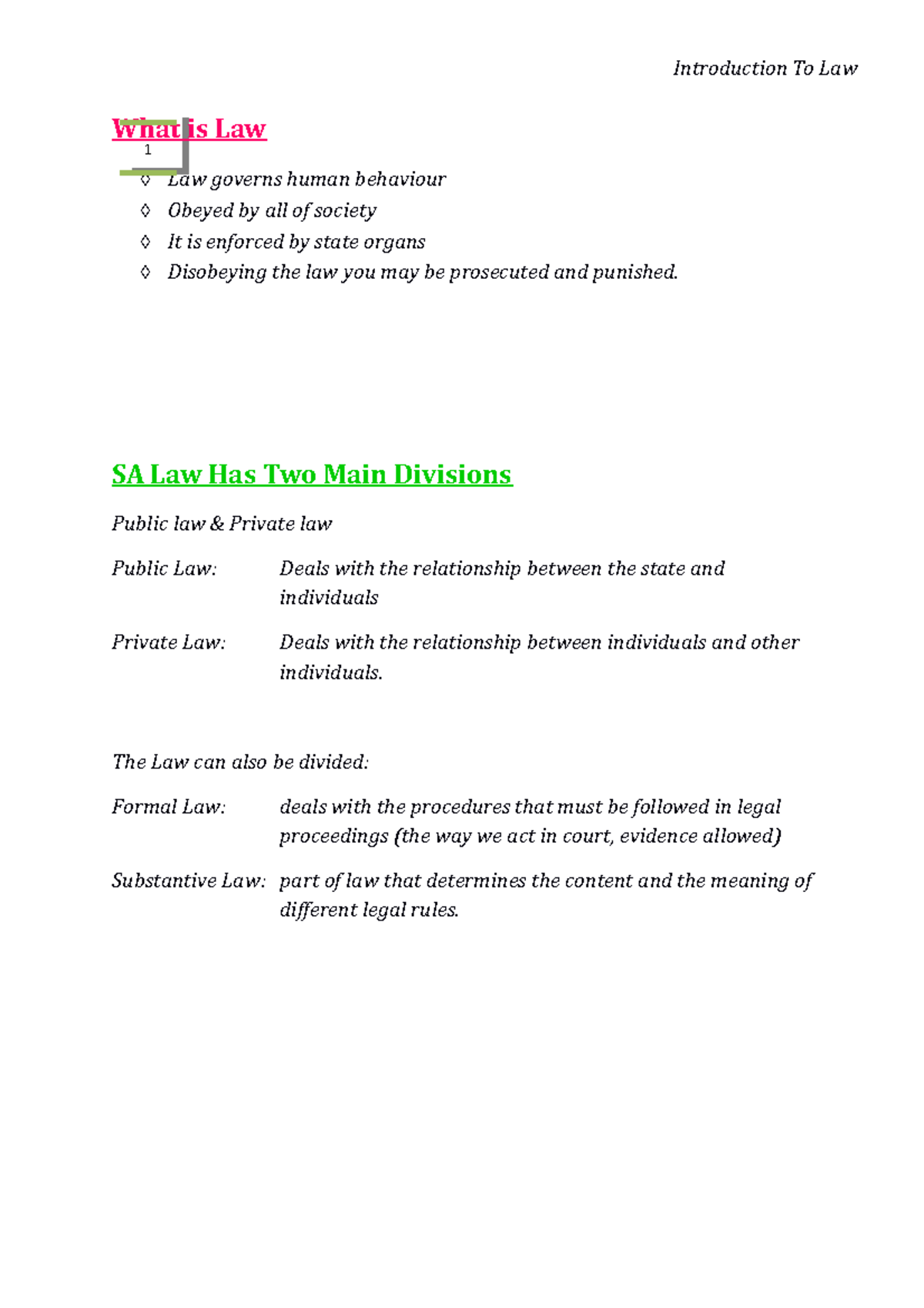 ILW1501 Intro to Law - Comprehensive Study Notes - Studocu