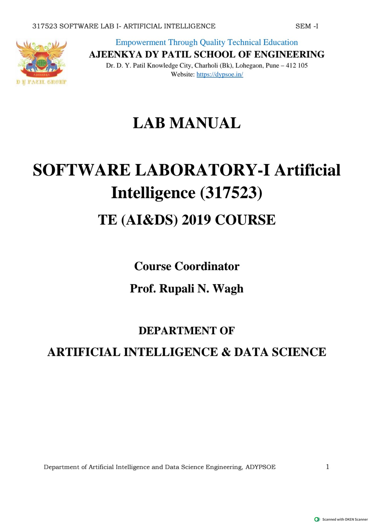 AI Lab Manual (317523) - Software Laboratory for Artificial Intelligence - Studocu