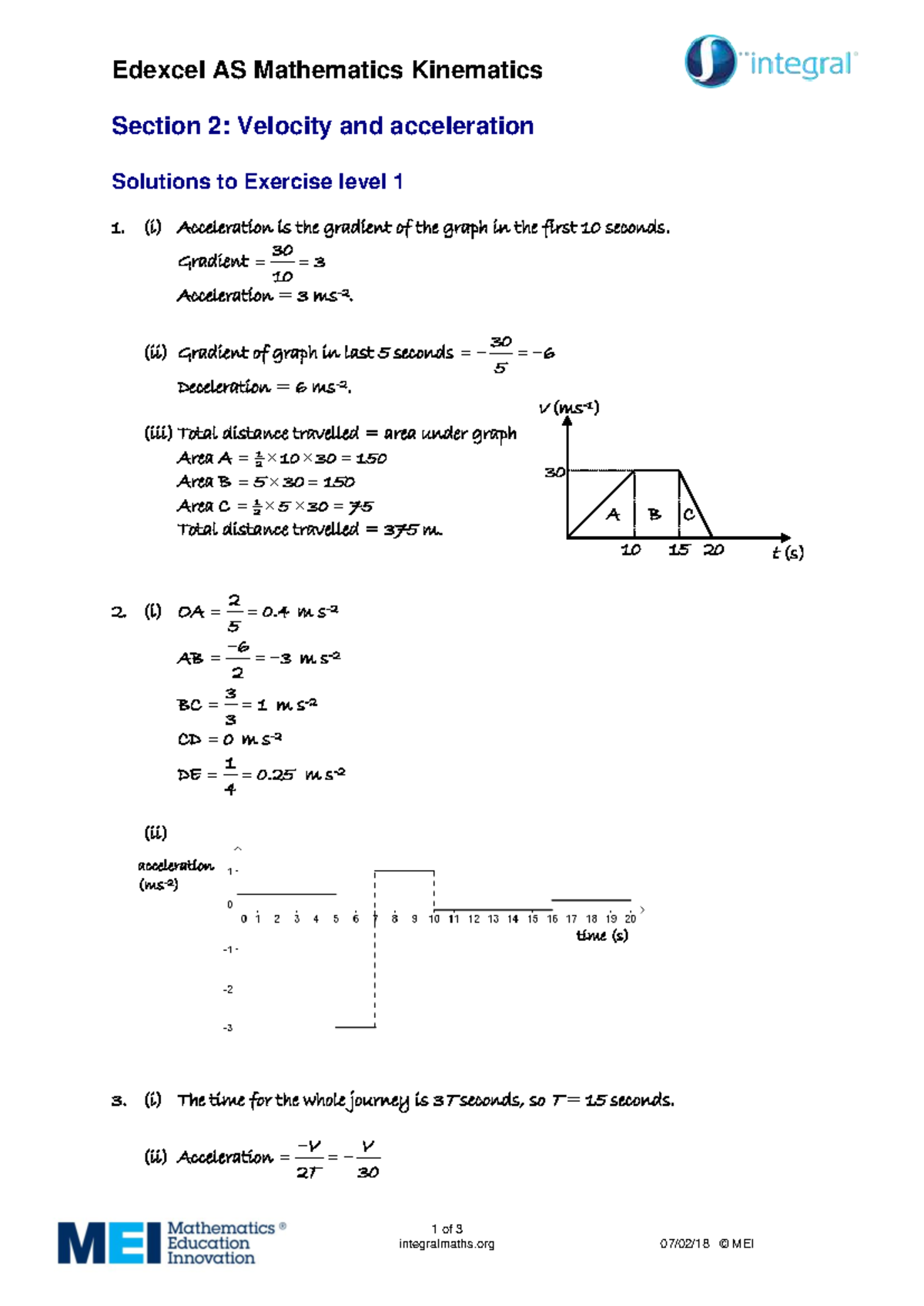 Edexcel AS Maths Kinematics Exercise Solutions: Velocity & Acceleration - Studocu