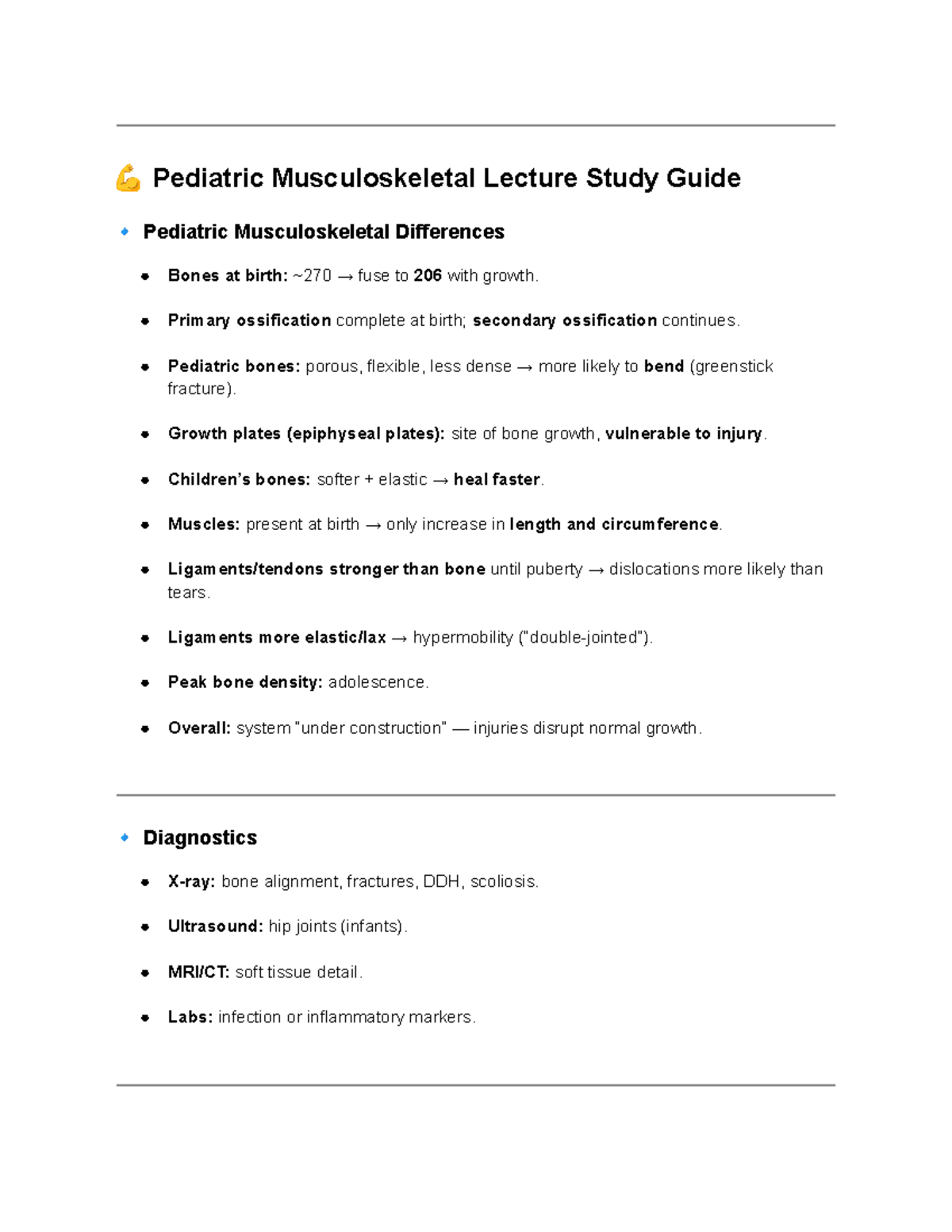 Pediatric Musculoskeletal Lecture Study Guide: Key Concepts and Care ...