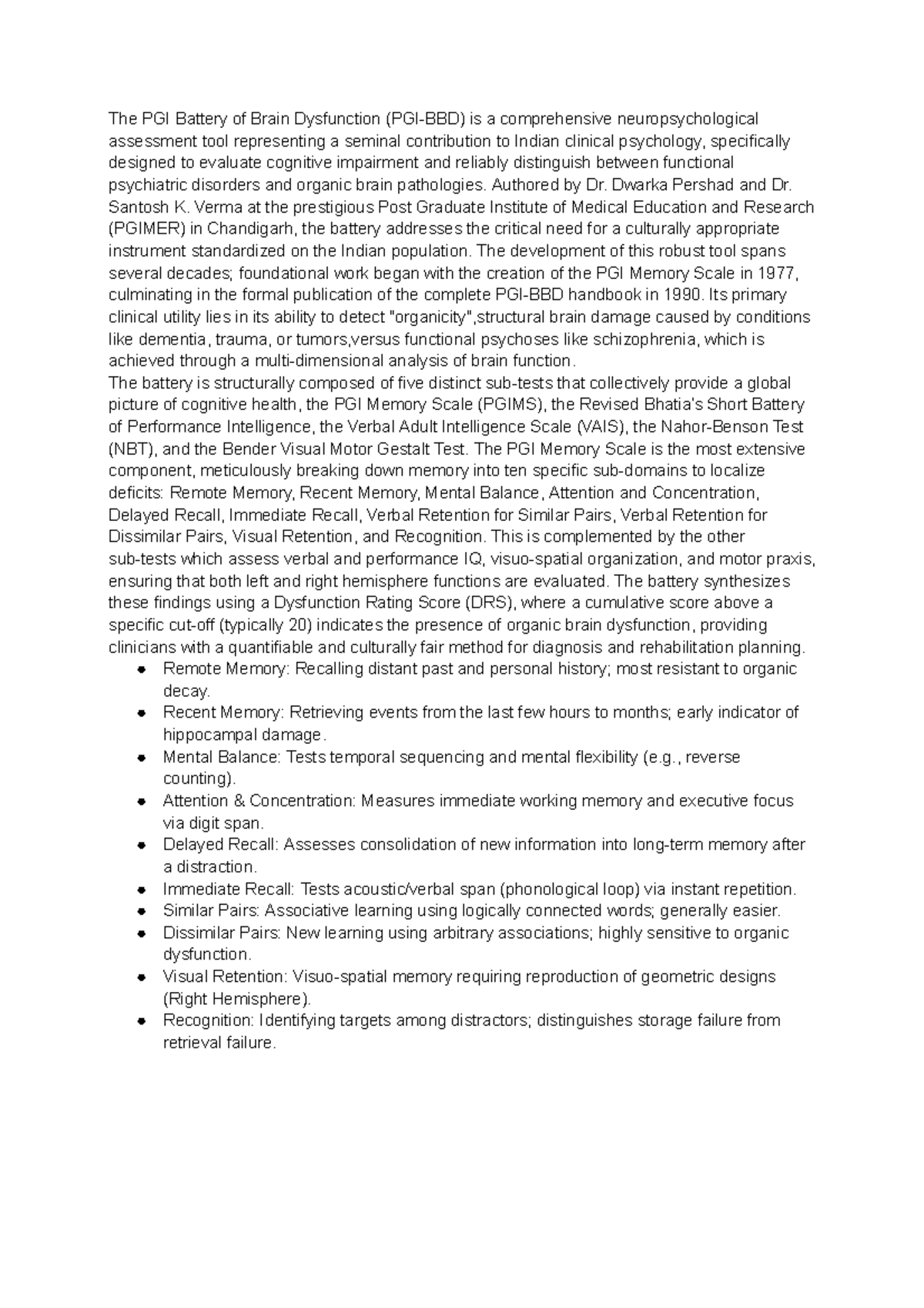 PGI-BBD (Chandril) - Comprehensive Assessment of Brain Dysfunction ...