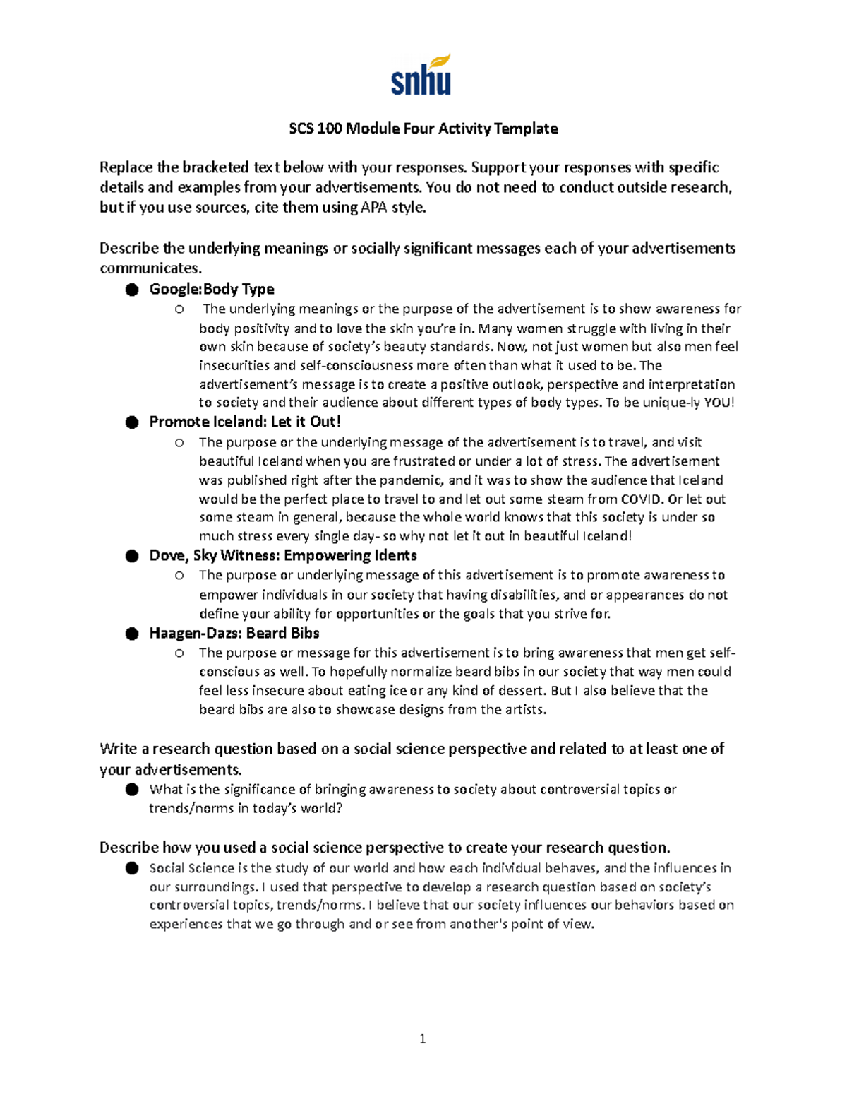SCS 100 Module Four Activity Template - SCS 100 Module Four Activity ...