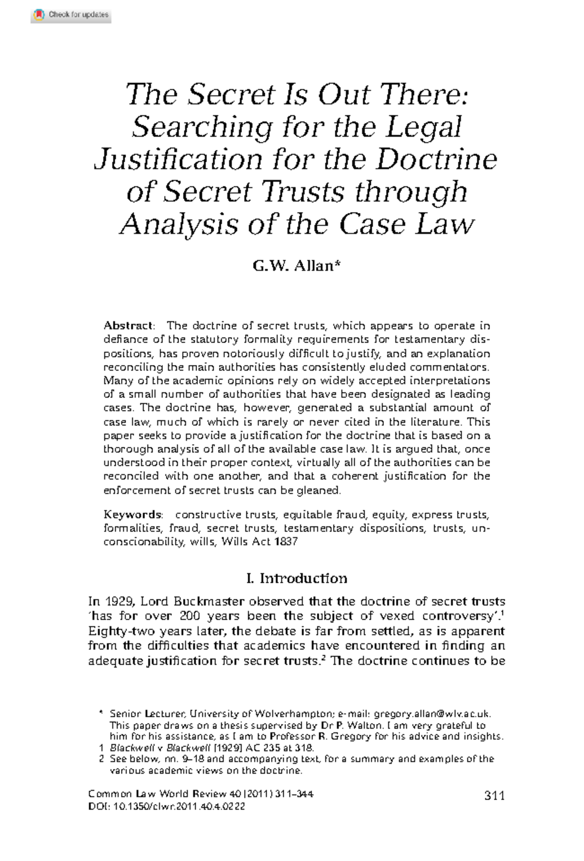 643439098 Legal Justification of Secret Trusts in Case Law Analysis ...