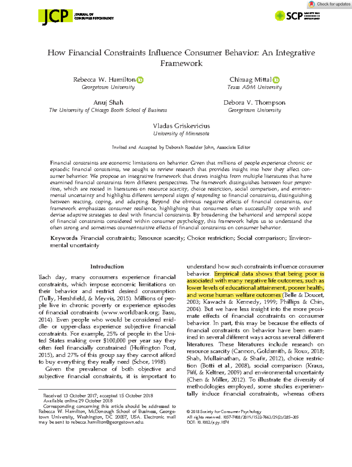Financial Constraints and Consumer Behavior: An Integrative Framework ...
