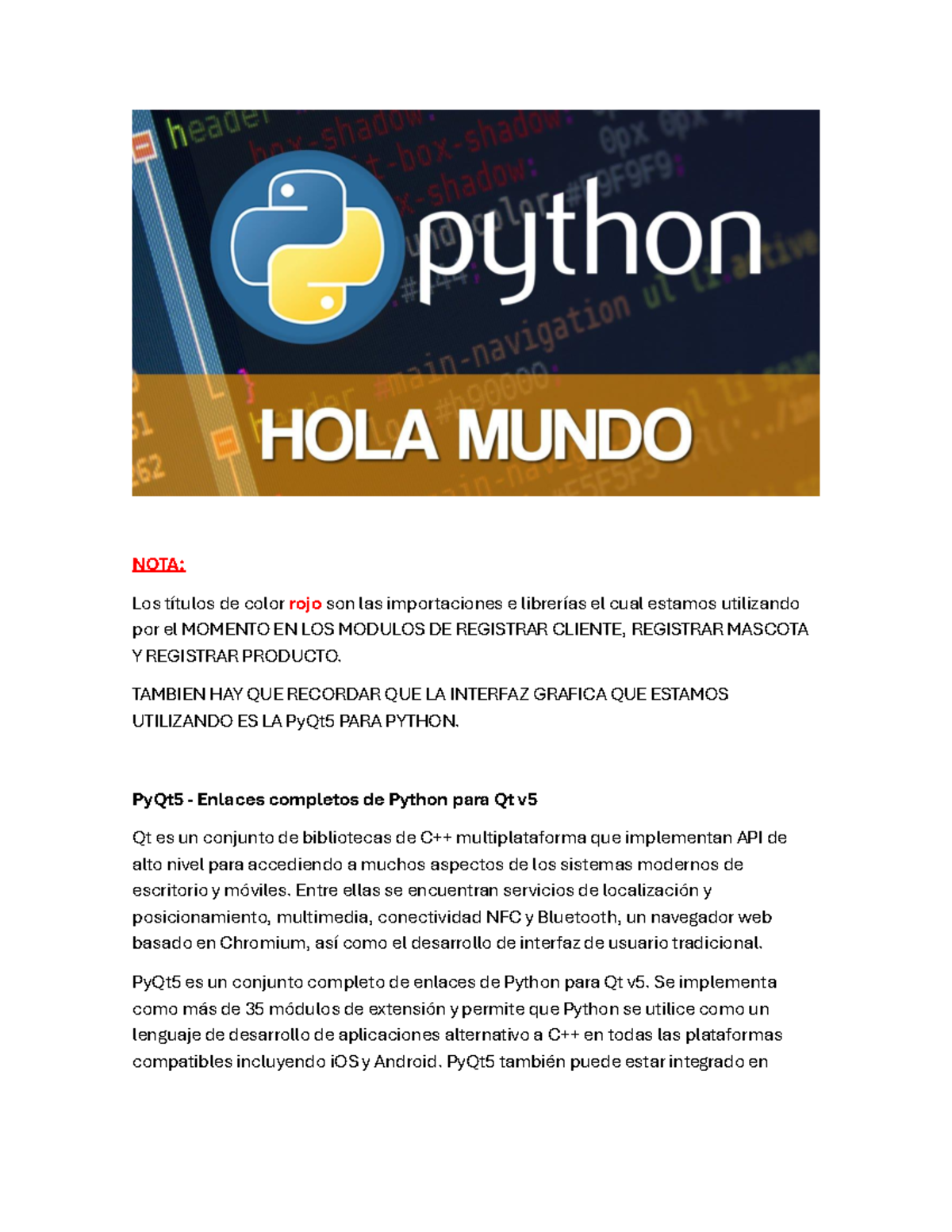 Paqueterias Python Proyecto - NOTA: Los títulos de color rojo son las importaciones e librerías ...