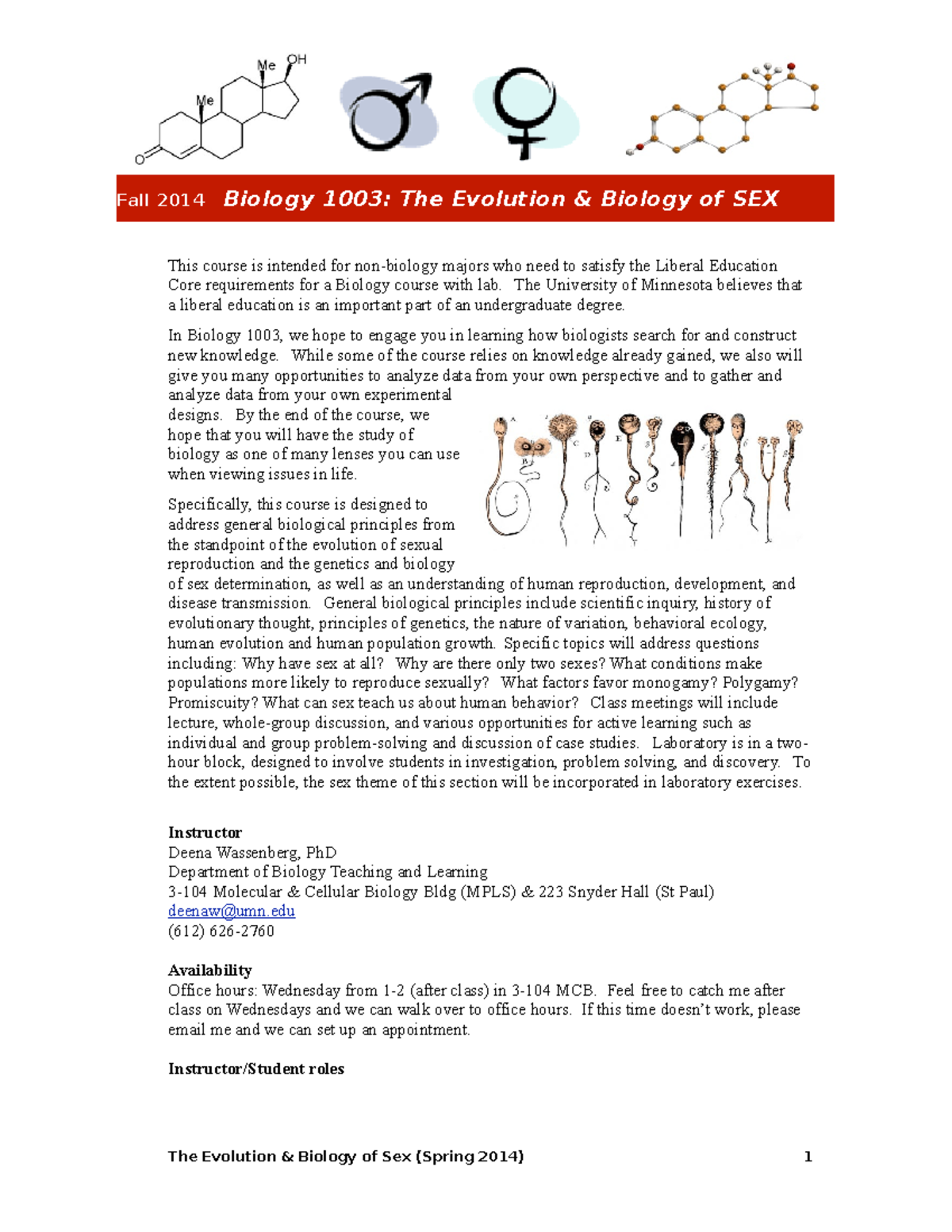 Biol1003 Syllabus Fall 2014 - 7 - Fall 2014 Biology 1003: The Evolution ...