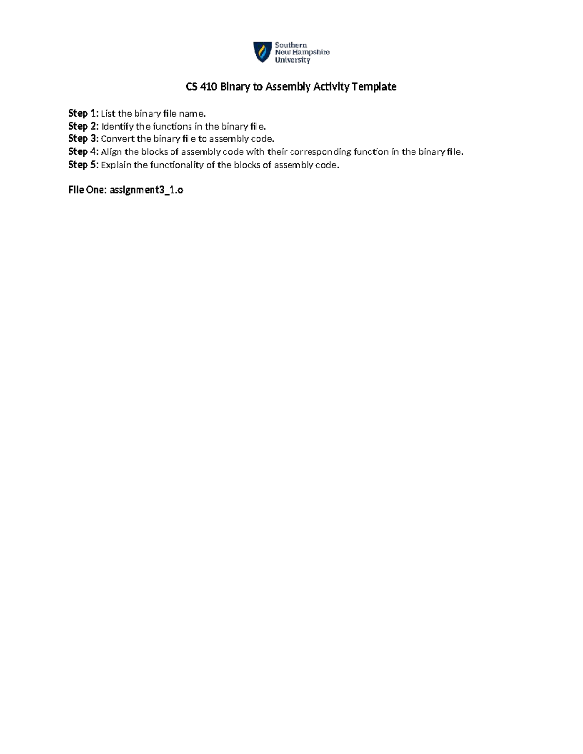 CS 410 Binary to Assembly Activity: Functions & Code Analysis - Studocu