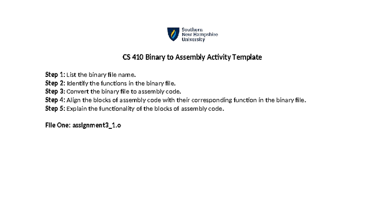 CS 410 Binary to Assembly Activity: Functions & Code Analysis - Studocu