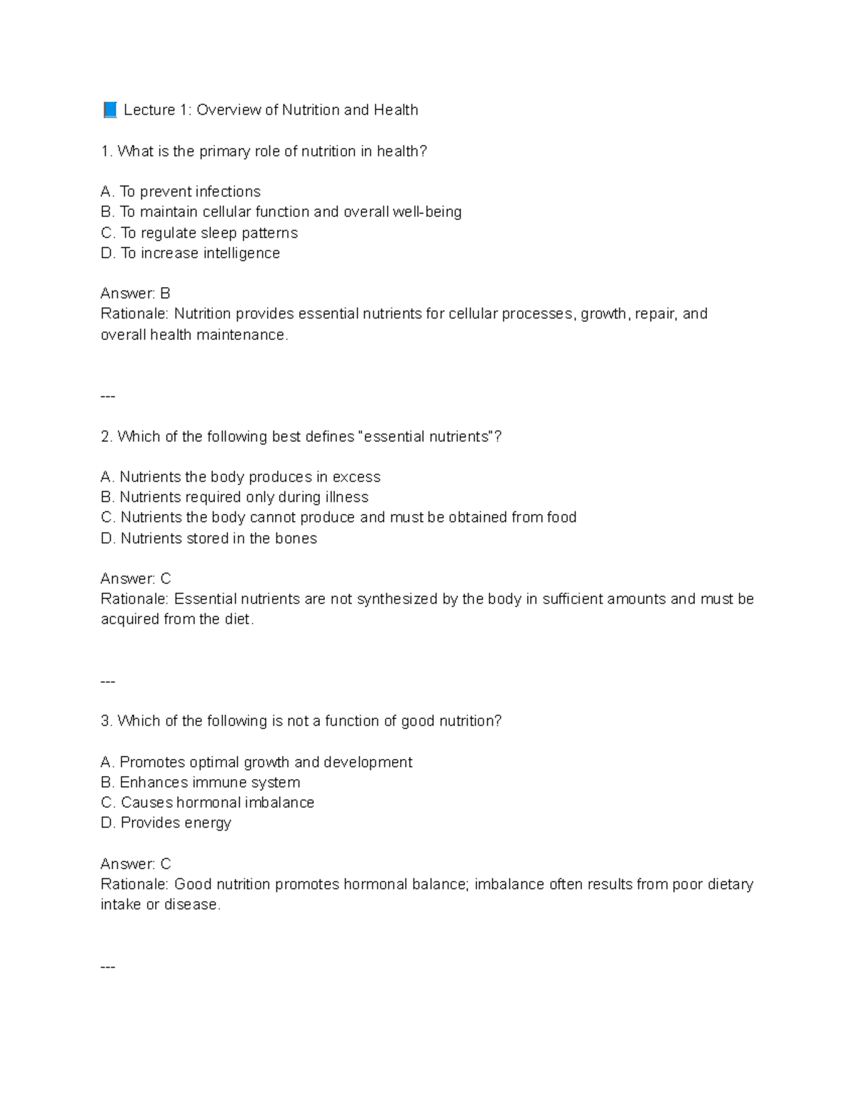 Nutrition and Diet Therapy LQ Final Exam Reviewer: Key Concepts and Q&A ...