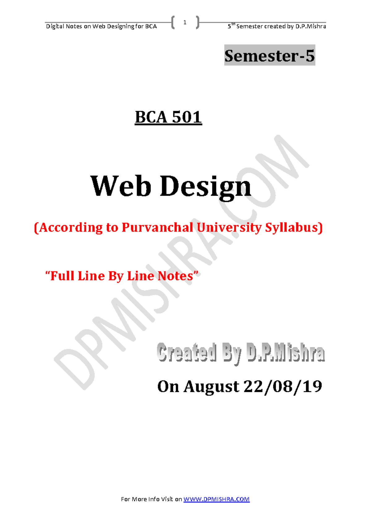 Web Design Notes for BCA 5th Sem 2019 PDF - Digital Notes on Web ...