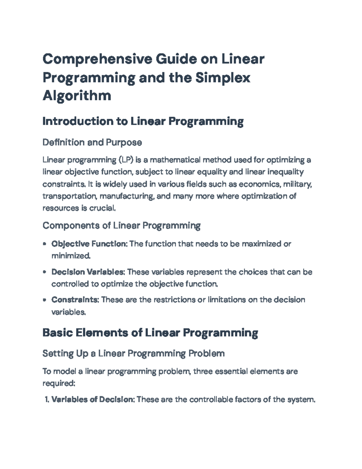 Comprehensive Guide to Linear Programming and the Simplex Algorithm ...