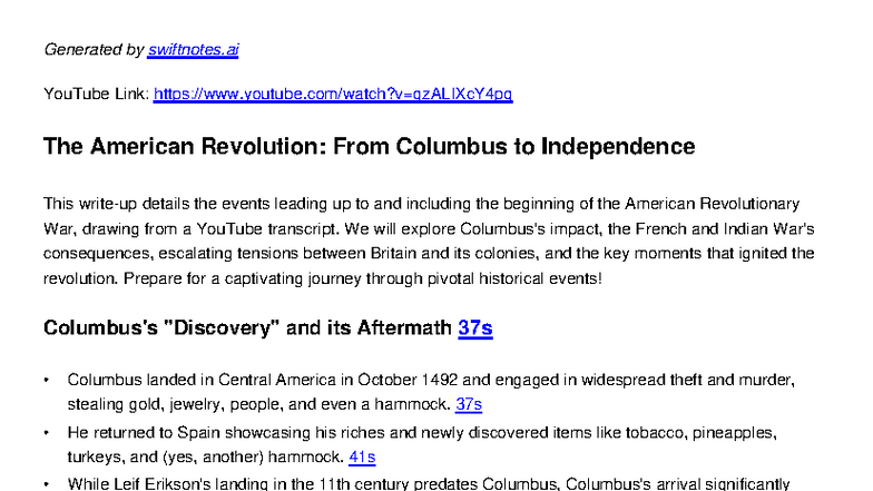 The American Revolution: Key Events from Columbus to Independence - Studocu