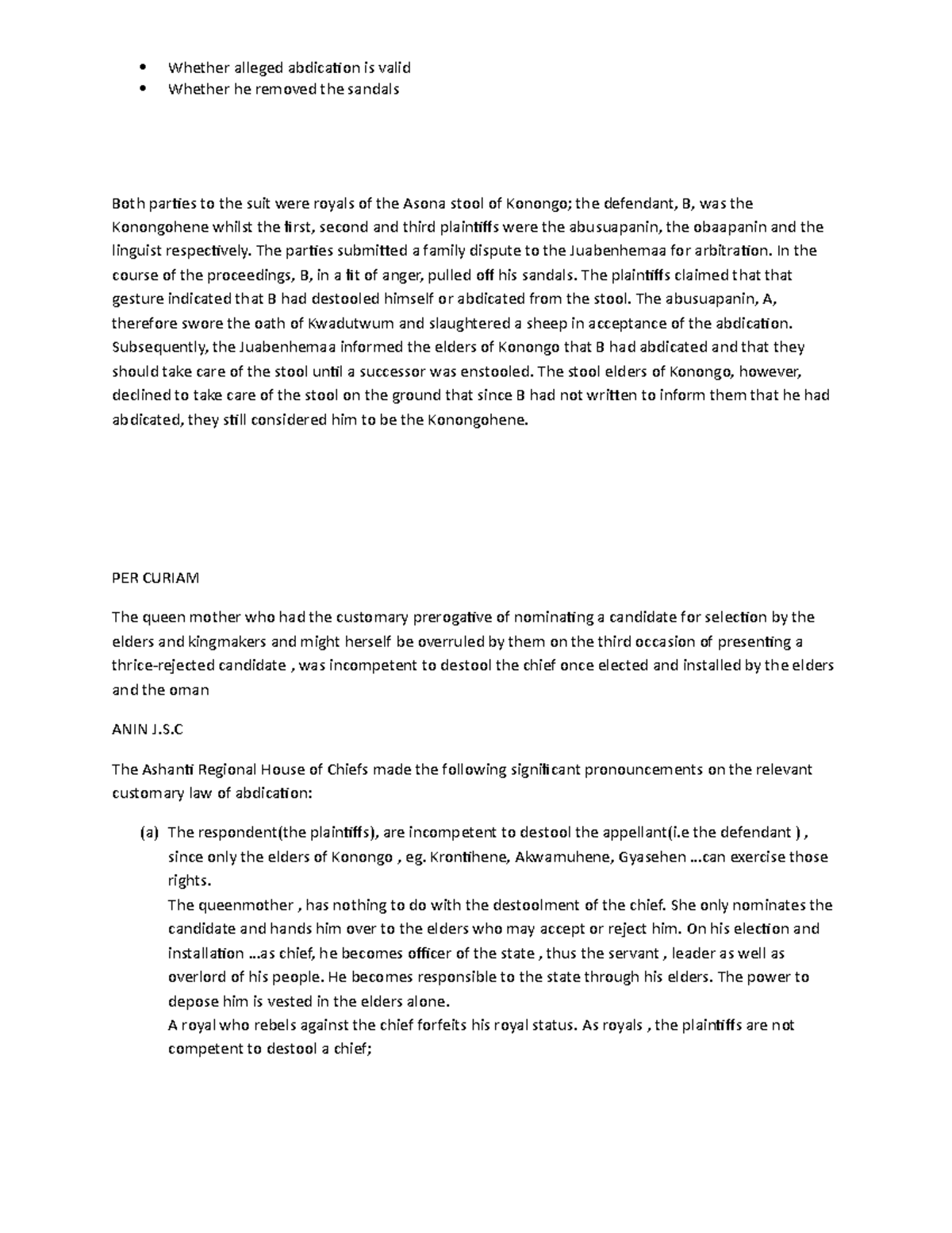 Boampong v. Aboagye - Case Study on Customary Law Abdication - Studocu