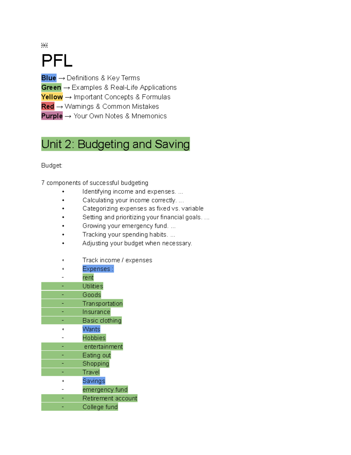 Financial Literacy Unit: Goals, Budgeting, Credit, and Risk Management ...