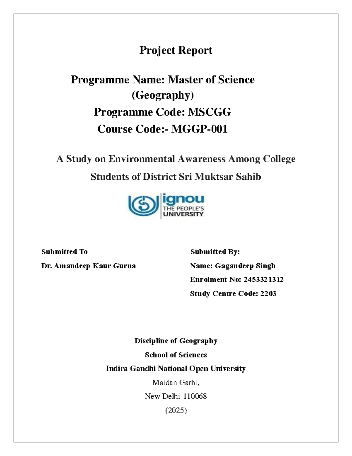 MGGP001 Project Report: Environmental Awareness Among College Students ...