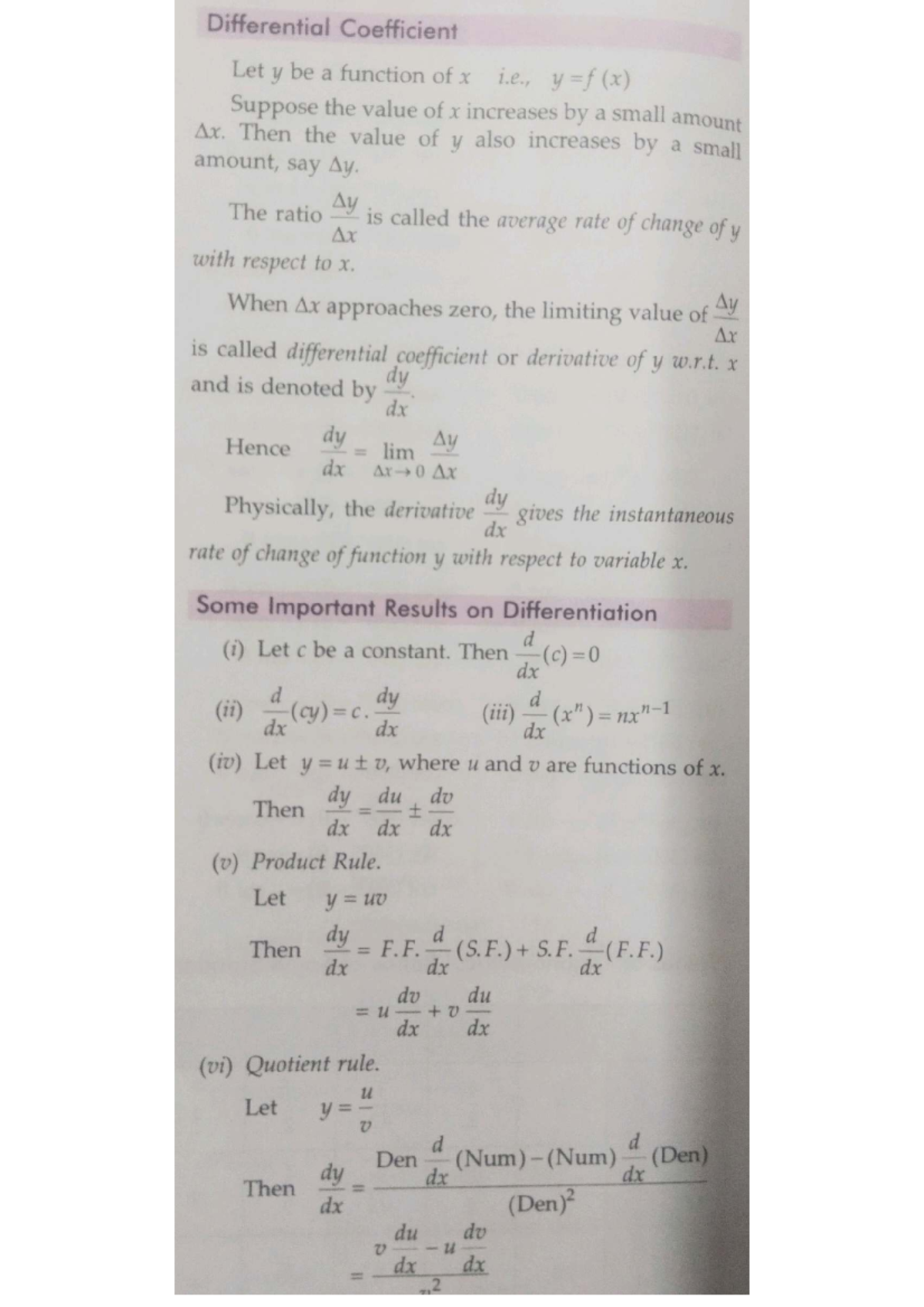 Differential Coefficient and Derivatives: Key Concepts and Rules - Studocu