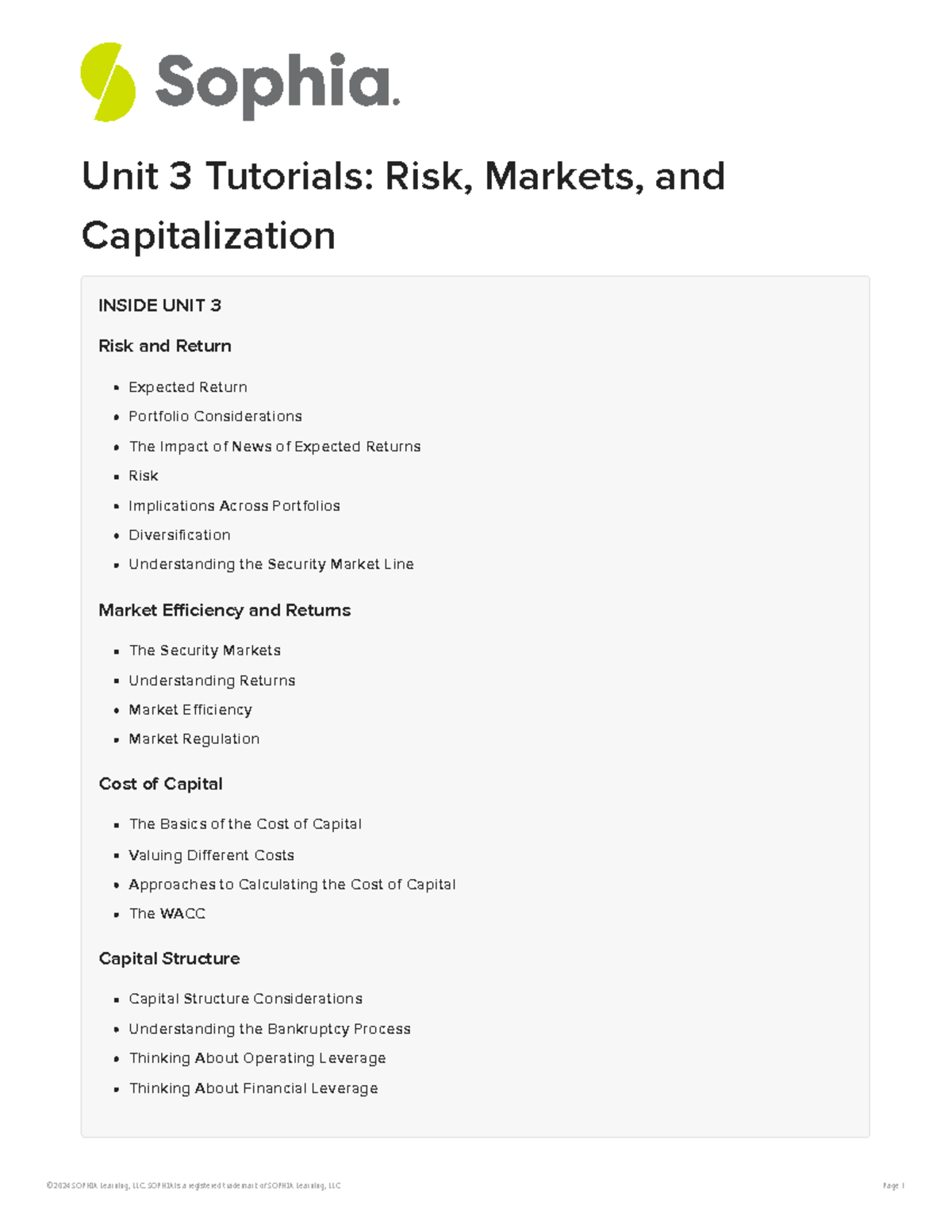 Unit 3 Tutorials: Risk, Return, and Capitalization Insights - Studocu