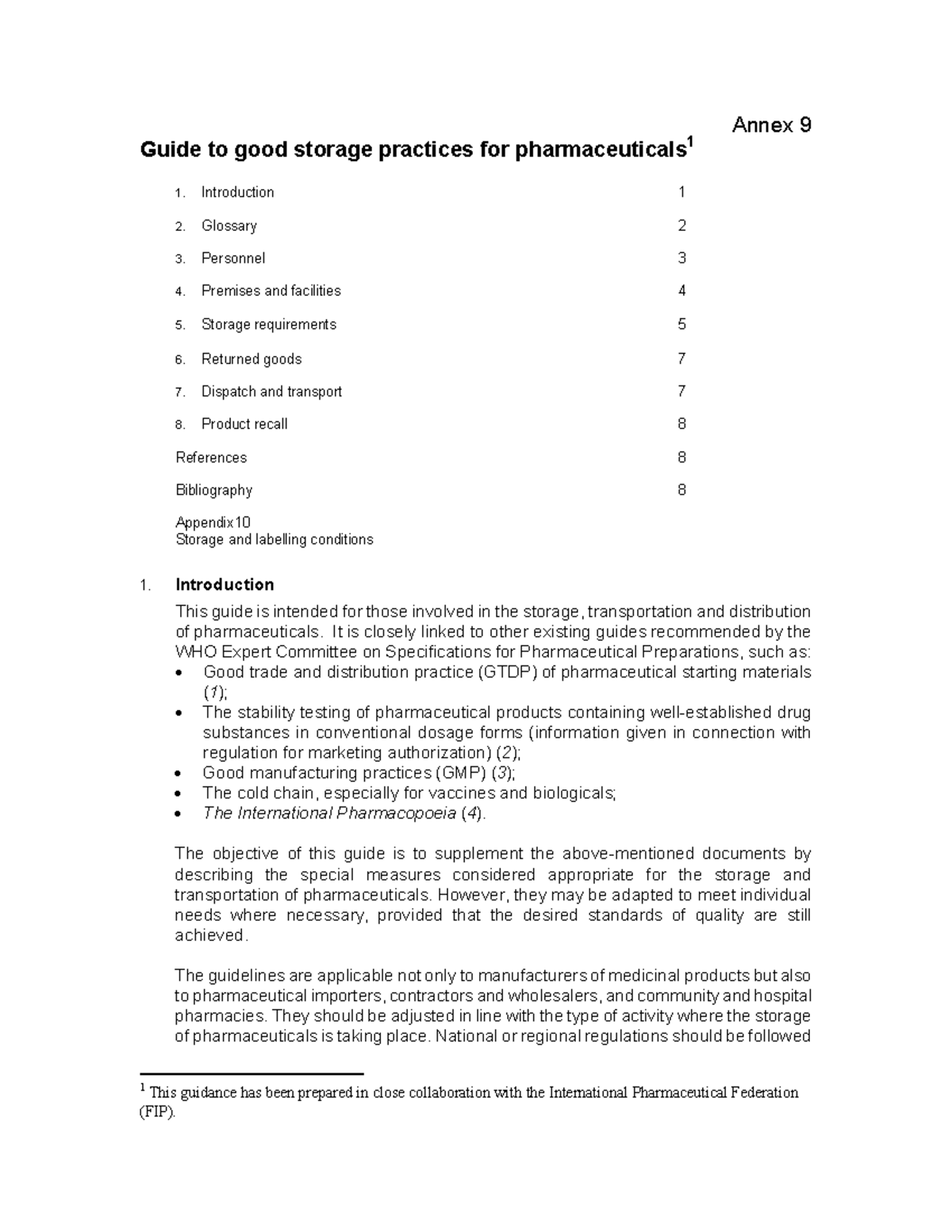 WHO Annex 9: Guidelines for Good Storage Practices in Pharmacies - Studocu