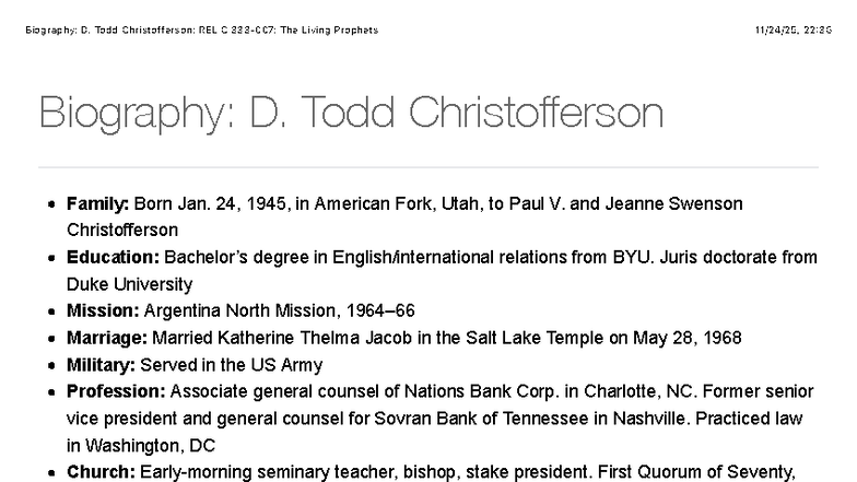 Biography: D. Todd Christofferson - D. Todd Christofferson Courtesy of ...