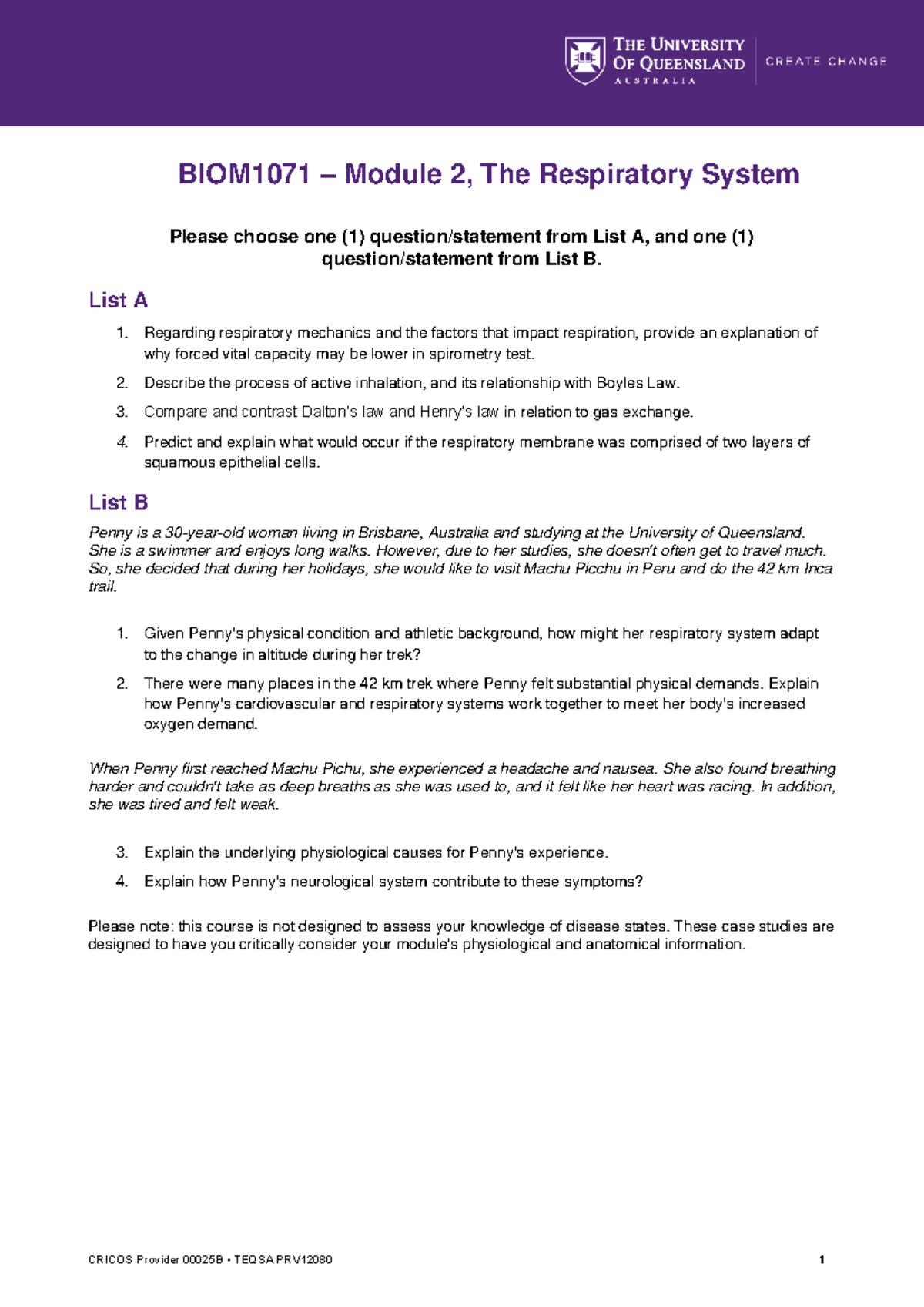 BIOM1071 Module 2: Respiratory System Case Study Questions - Studocu