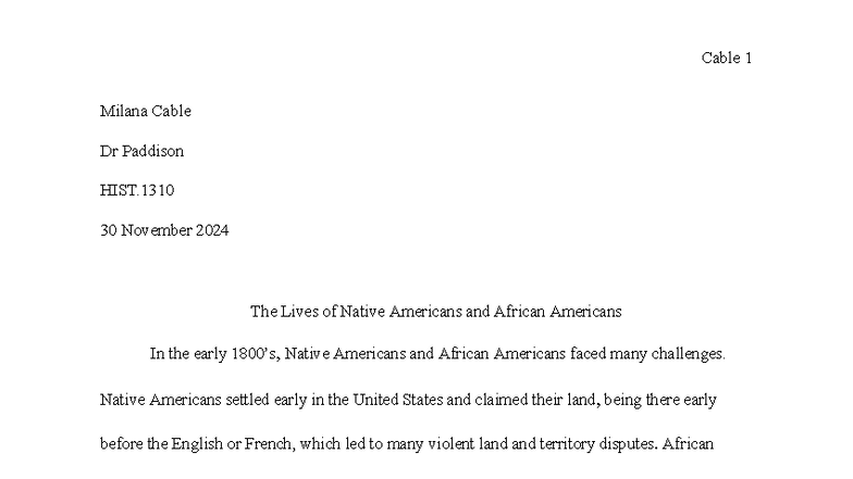 HIST.1310 Topic 3 Essay: Lives of Native & African Americans - Studocu