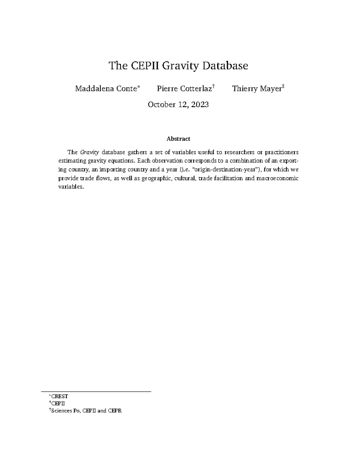 CEPII Gravity Database Overview and Methodology (CREST) - Studocu